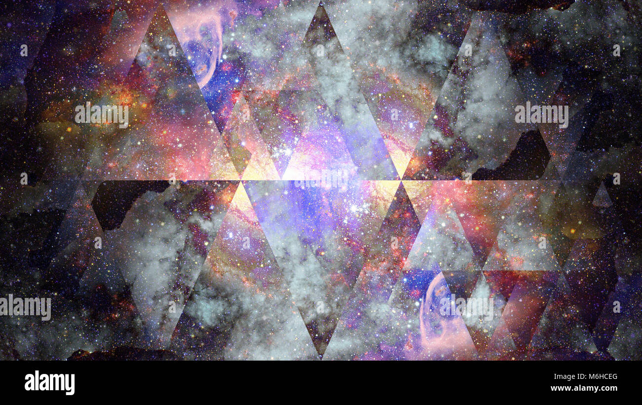 Universe, nebula, galaxy and the sacred geometry collage. Abstract ...