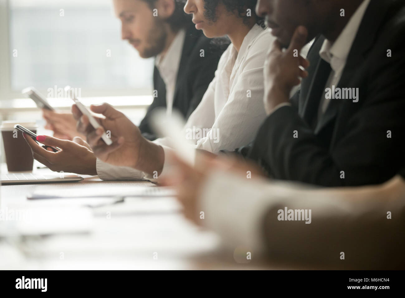 Diverse group people using electronic hi-res stock photography and ...