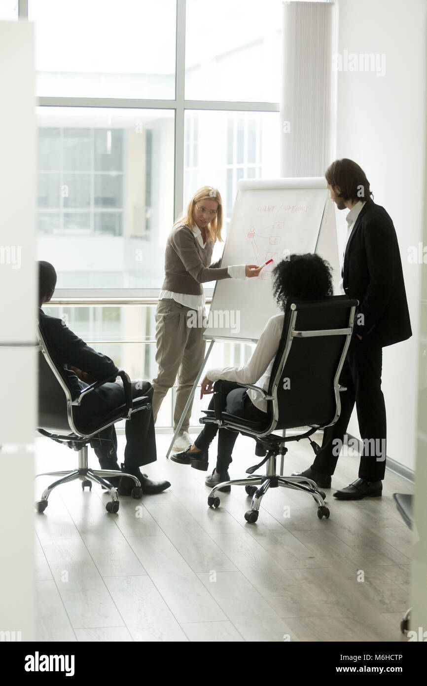 Multi Ethnic Business Partners Discussing New Idea In Boardroom Stock