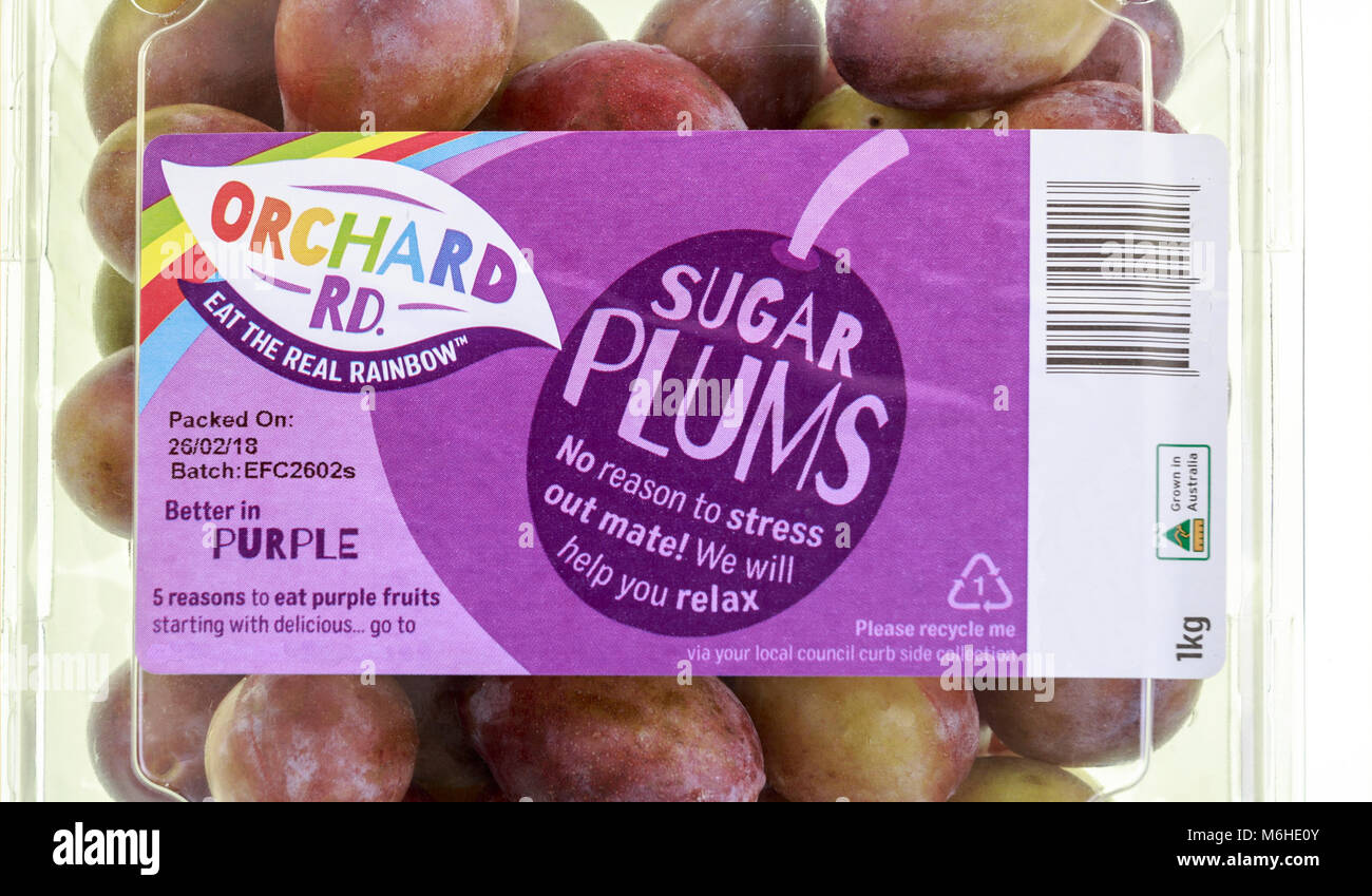 Illustrative editorial image of a label on a packet of sugar plums ...