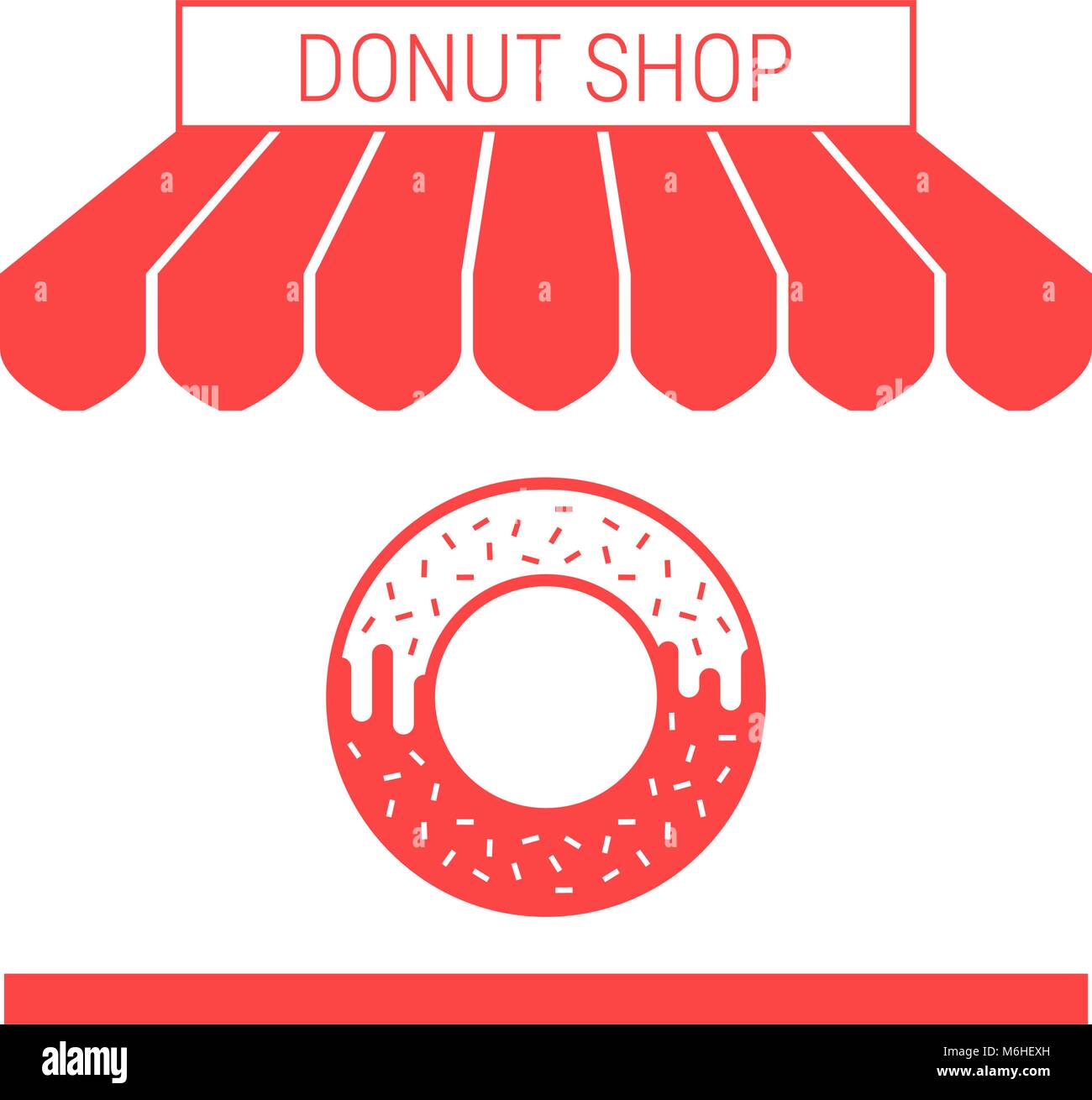 Donut Shop Single Flat Vector Icon. Striped Awning and Signboard Stock ...