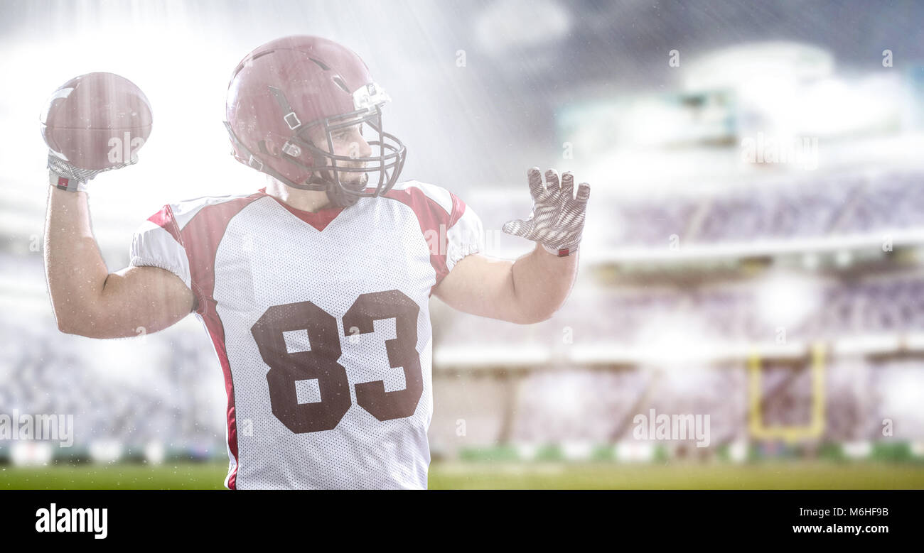 one quarterback american football player throwing ball on big modern ...