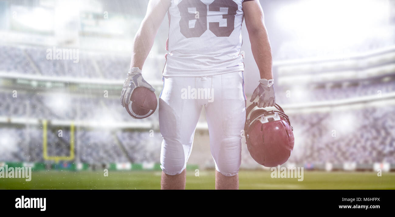 Closeup Portrait of a strong muscular American Football Player on big ...