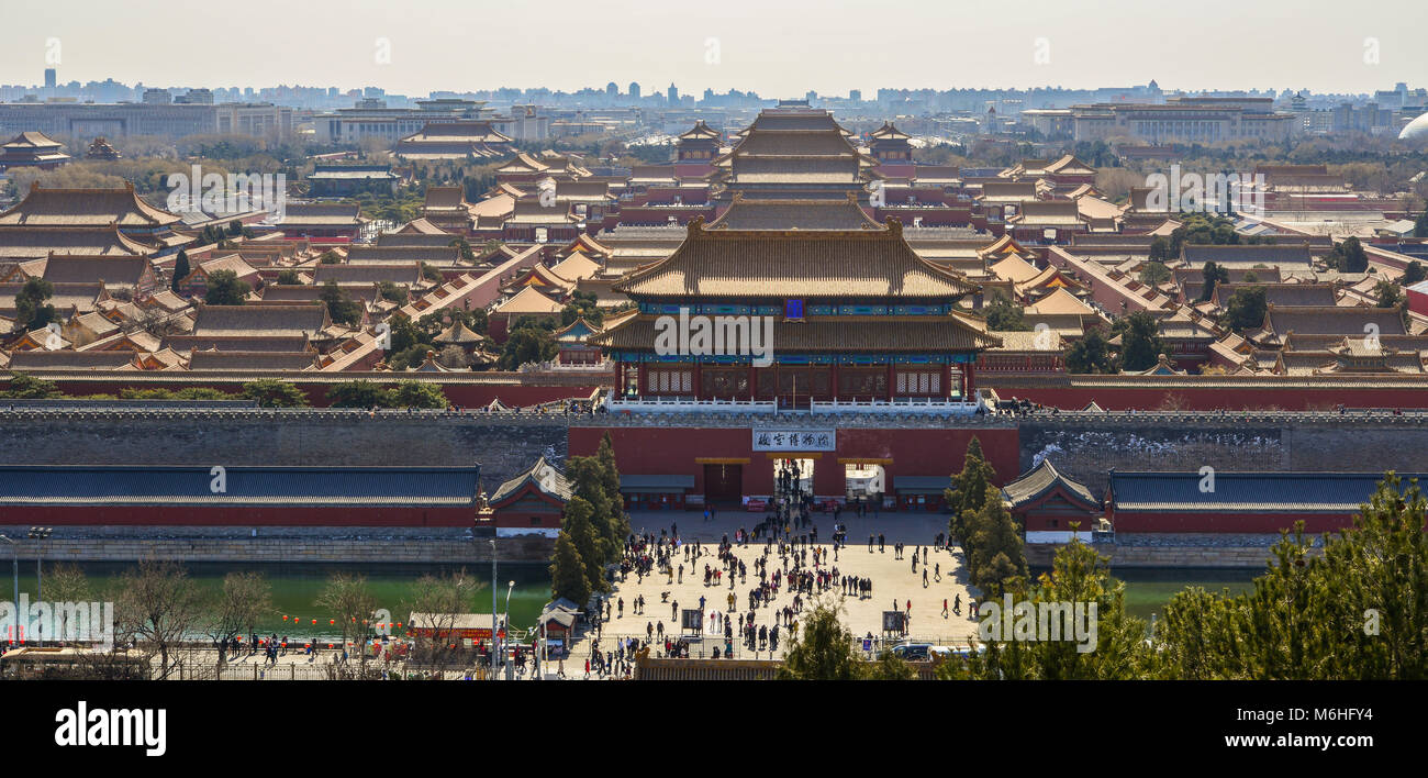 Beijing, China - Mar 1, 2018. Aerial view of the Forbidden City in ...