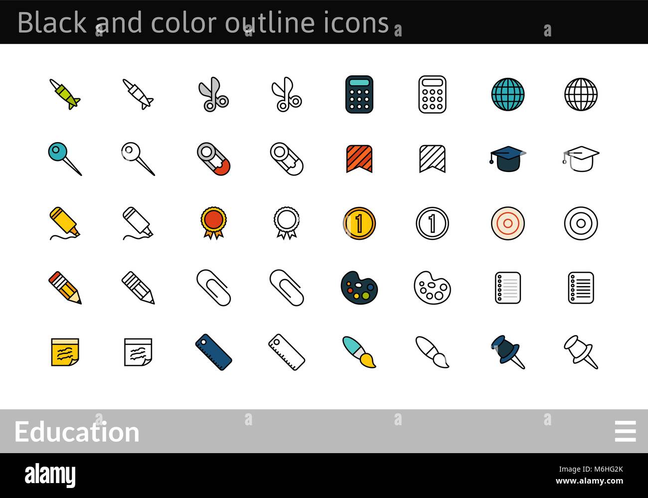 Black and color outline icons, thin stroke line style design Stock ...