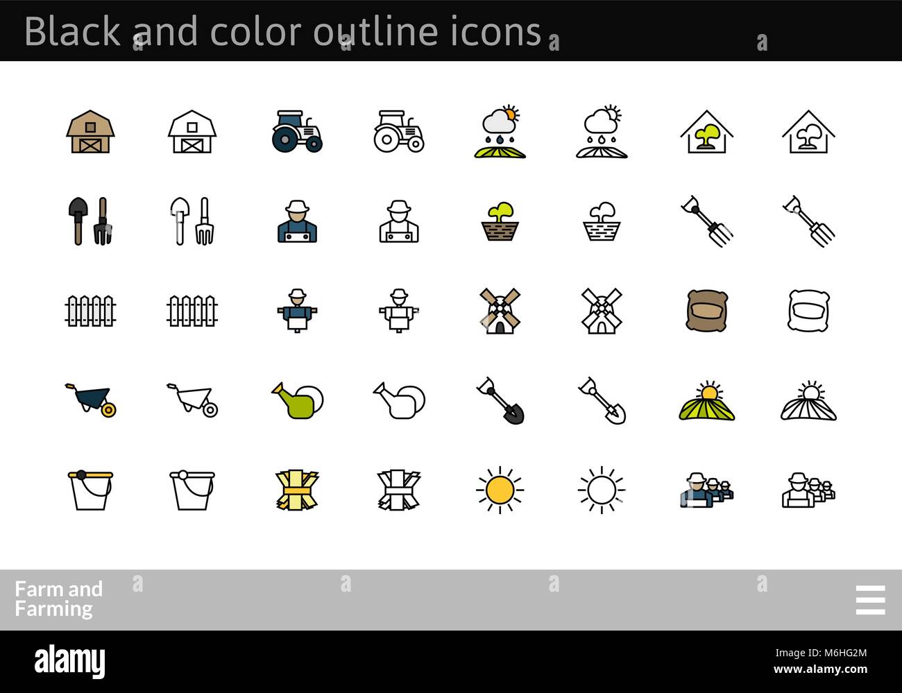Black and color outline icons, thin stroke line style design Stock ...