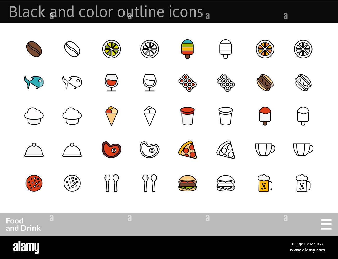 Black and color outline icons, thin stroke line style design Stock ...