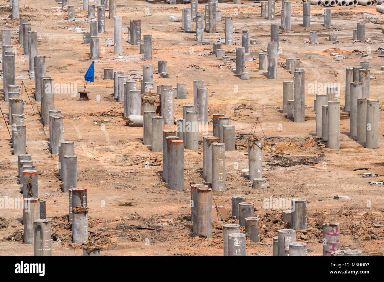 construction concrete piles of the new building at construction site ...
