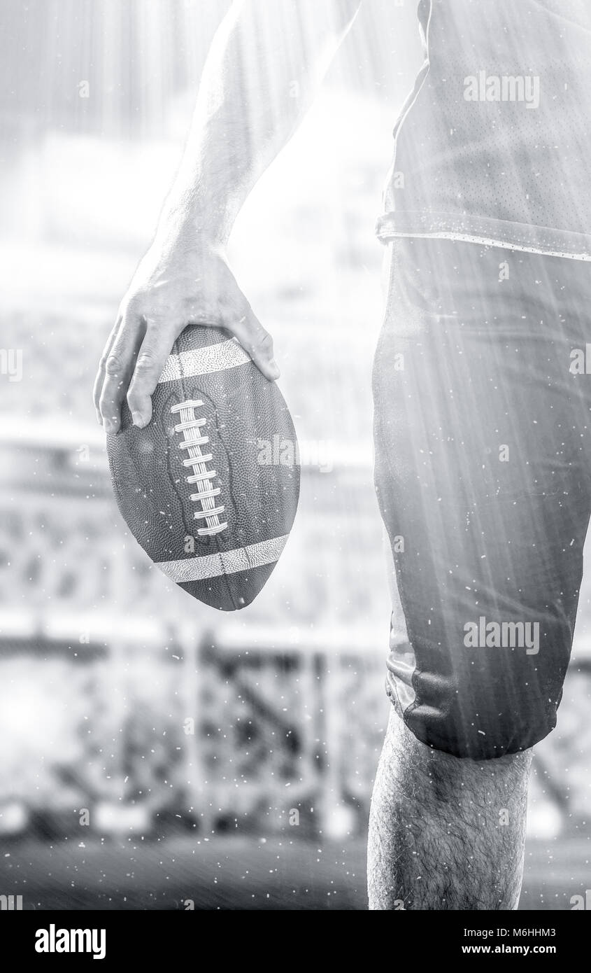Closeup Portrait of a strong muscular American Football Player on big ...