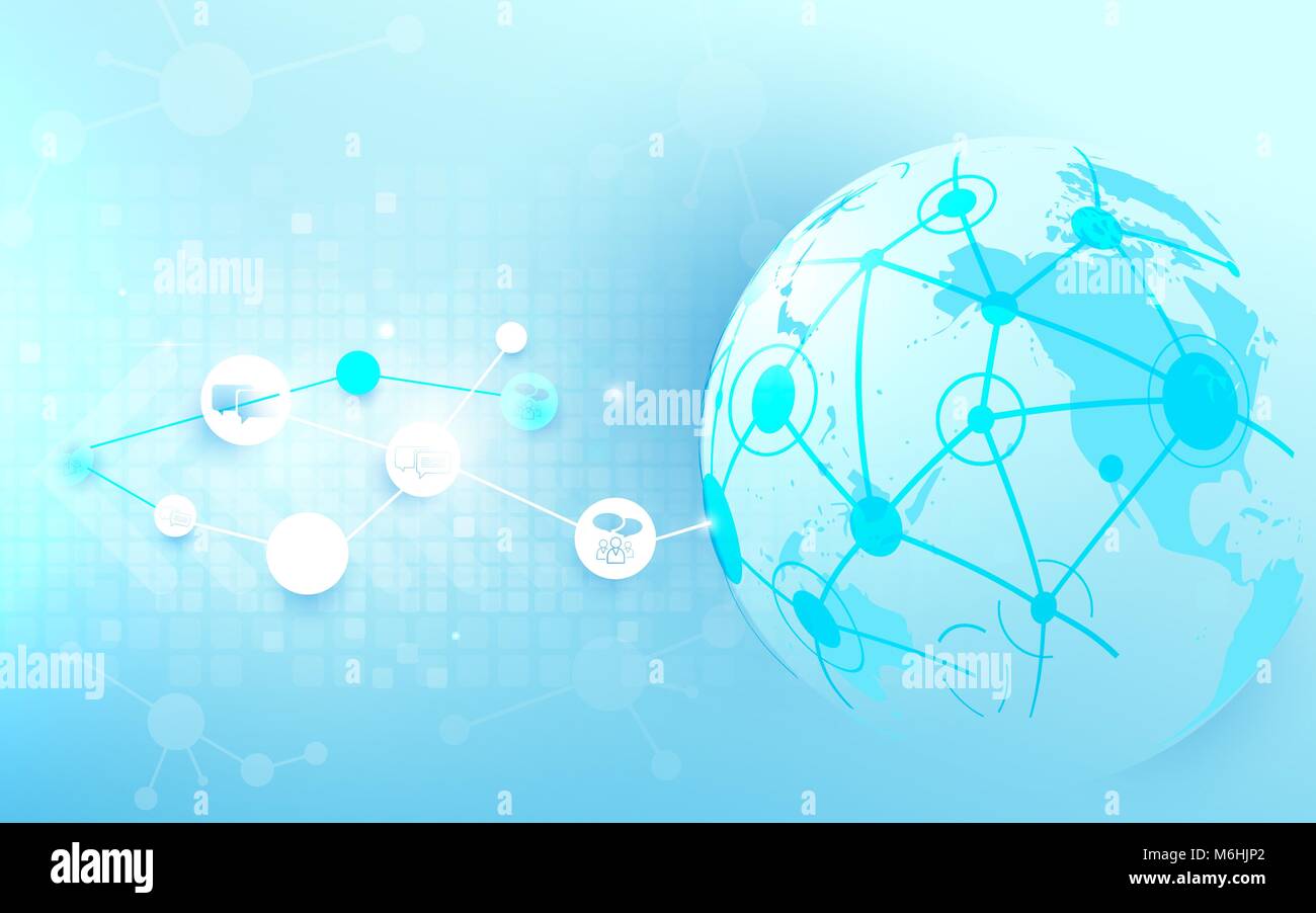 Global network connection and World map with Social communications ...