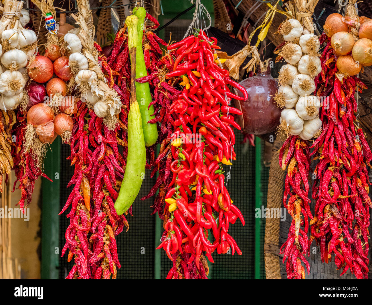 Dried peppers at a street market on Island of Ischia, Italy Stock Photo ...