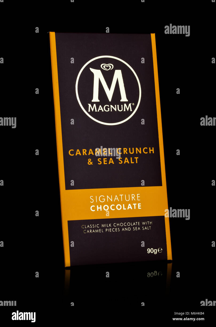 LONDON, UK - MARCH 01, 2018: Luxury chocolate bar of Magnum Signature ...