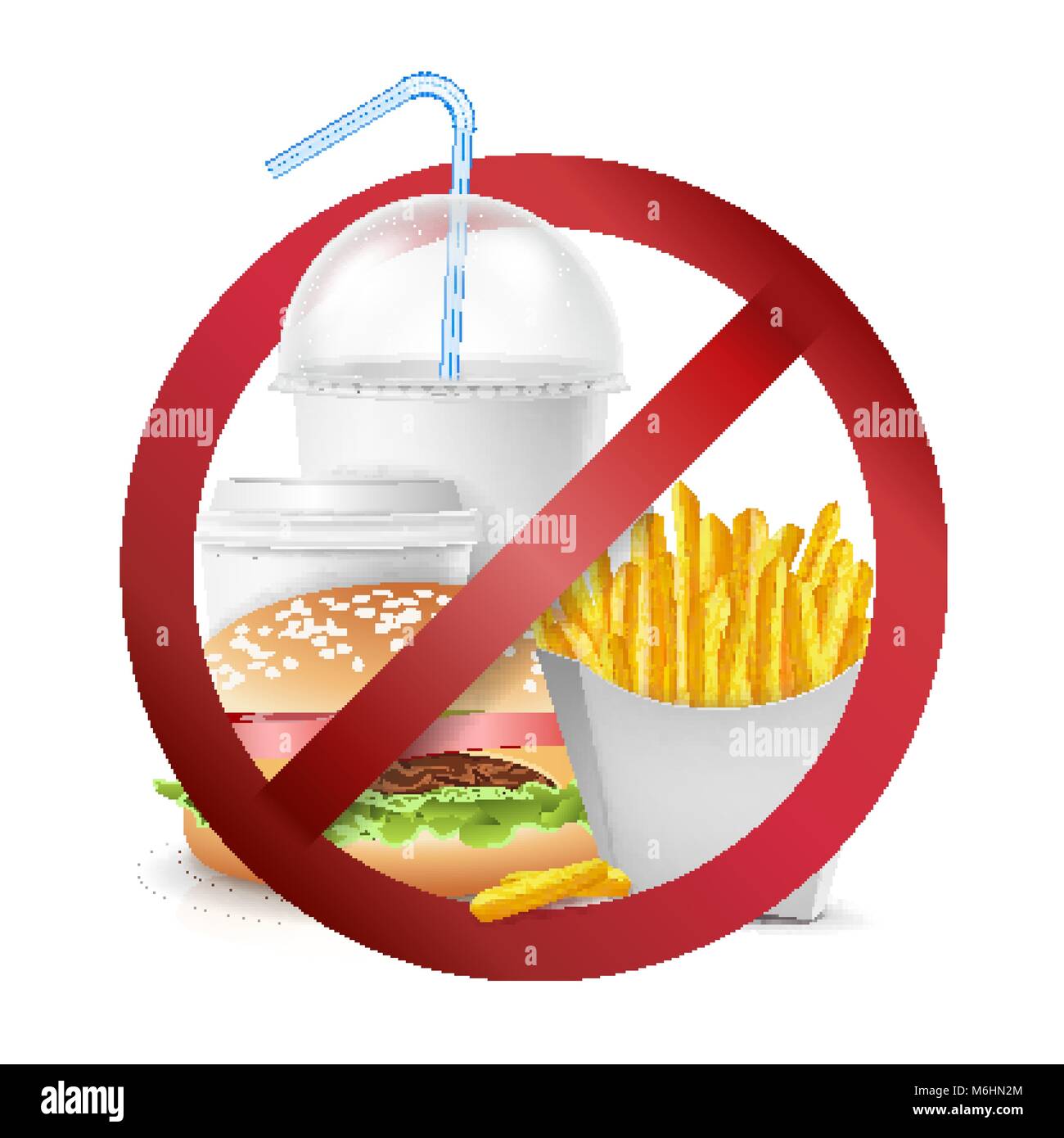 Fast Food Danger Vector. No Food Allowed Symbol. Isolated Realistic ...