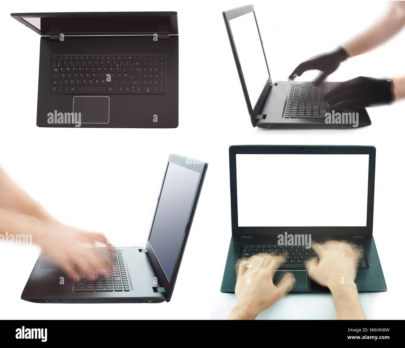 set of hands using laptop computer isolated on white Stock Photo - Alamy