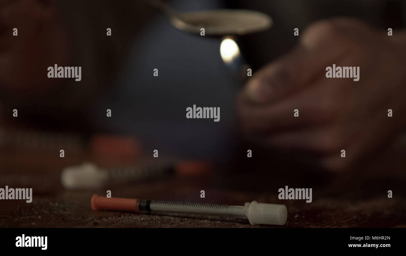 Closeup syringes male drug addicts hi-res stock photography and images ...