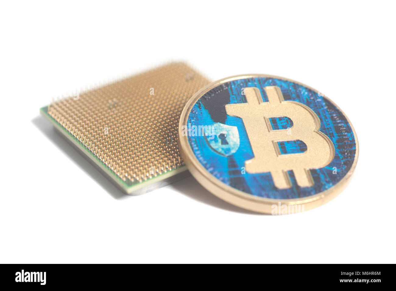Central processing unit CPU microchip with Bitcoins on white Stock ...