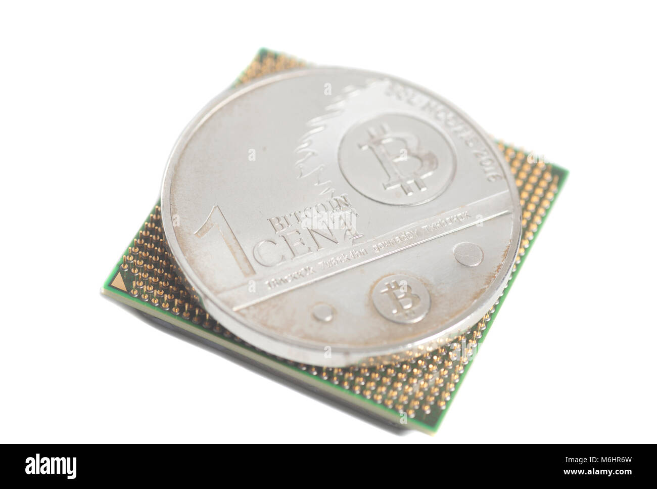 Central processing unit CPU microchip with Bitcoins on white Stock ...