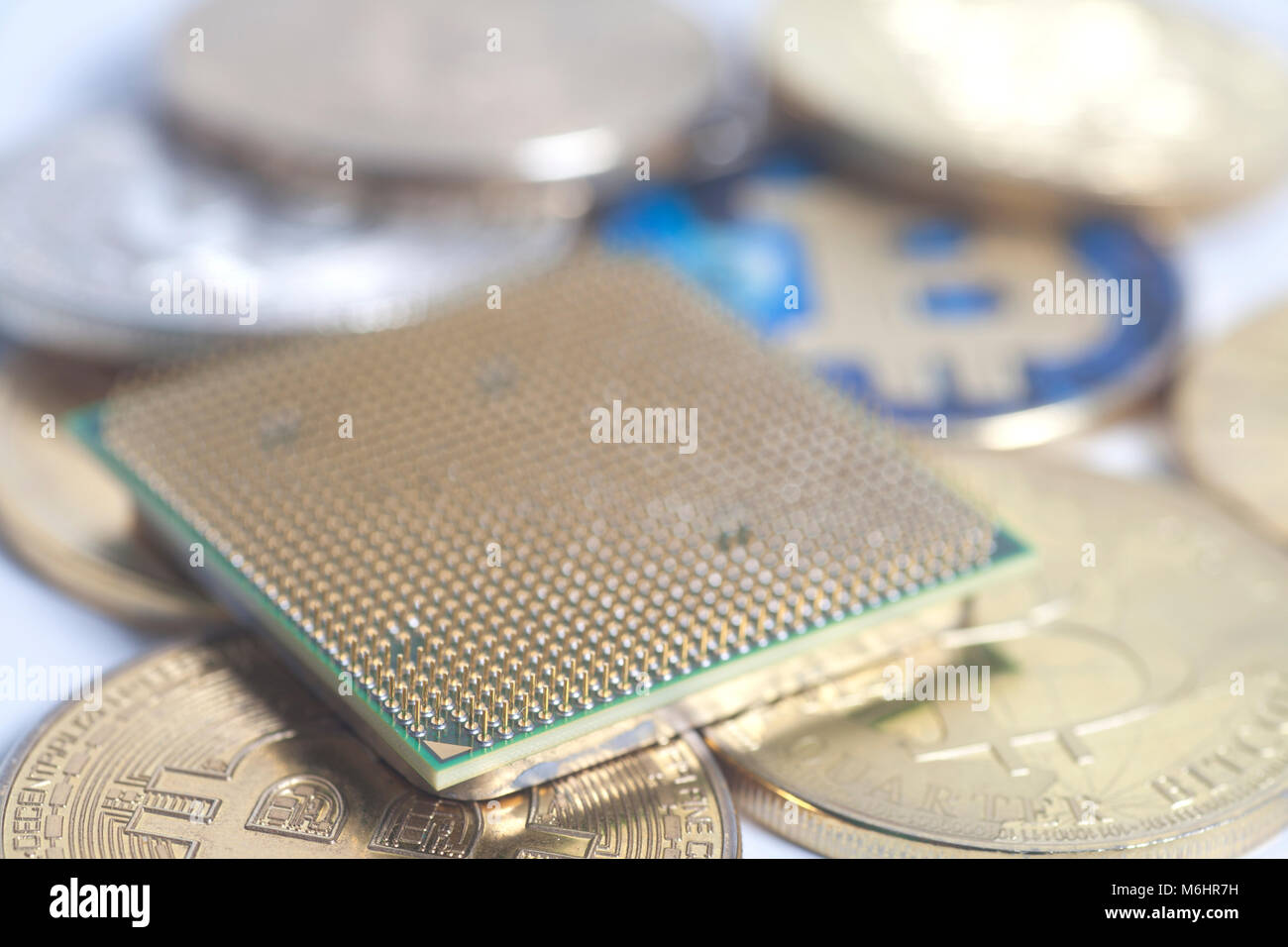 Central processing unit CPU microchip with Bitcoins on white Stock ...