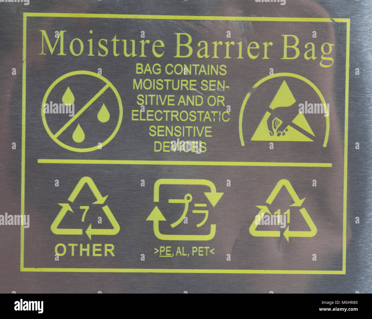 Packet with Label Moisture Barrier Bag mail post signs close up Stock ...