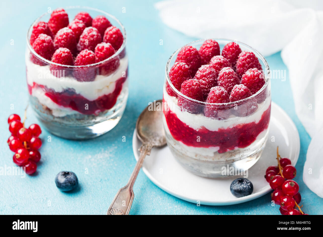 Raspberry dessert, cheesecake, trifle, mouse in a glass Stock Photo - Alamy