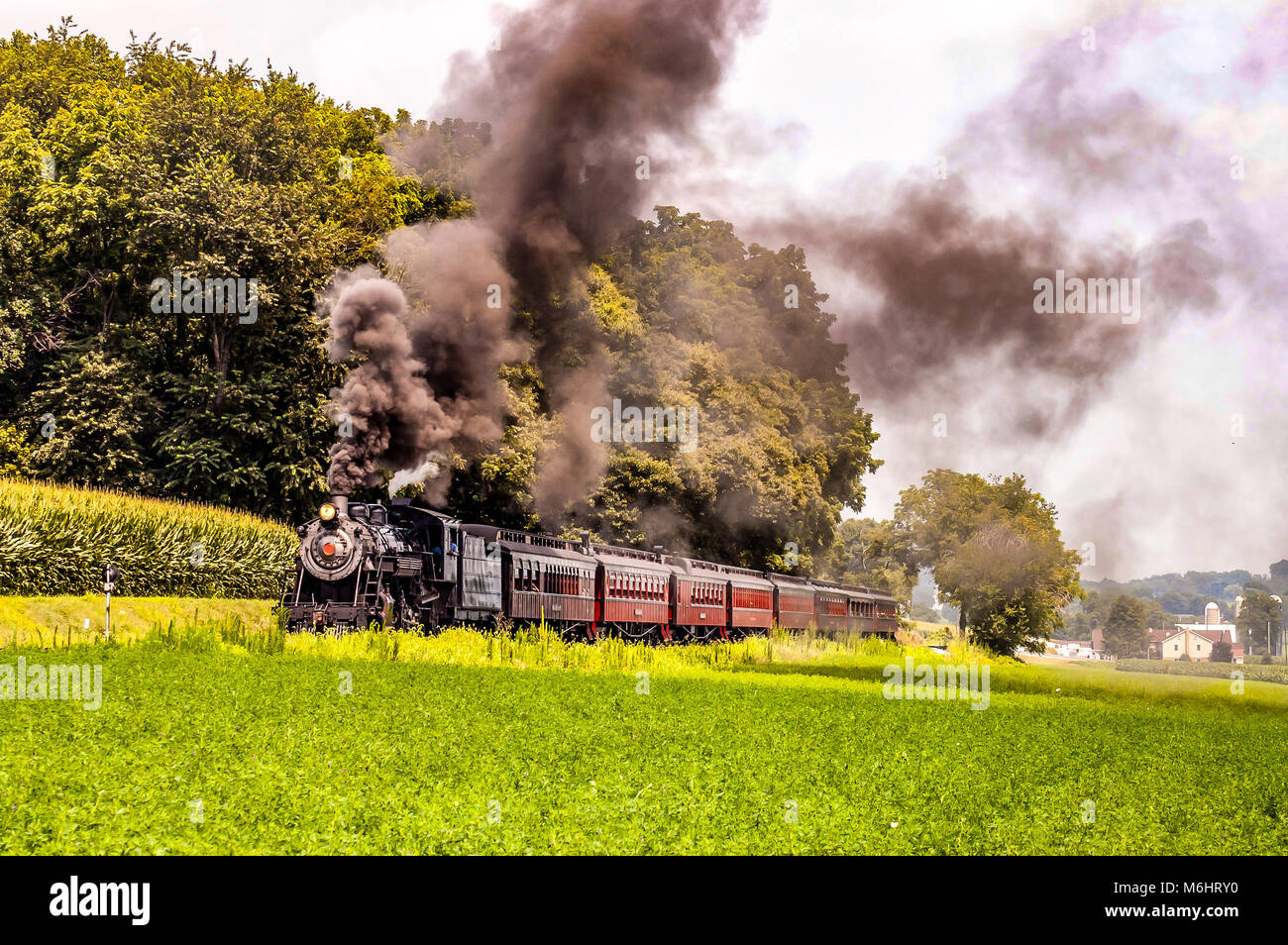 Passenger Steam Train Waiting for Passengers on a Summer Day Stock ...