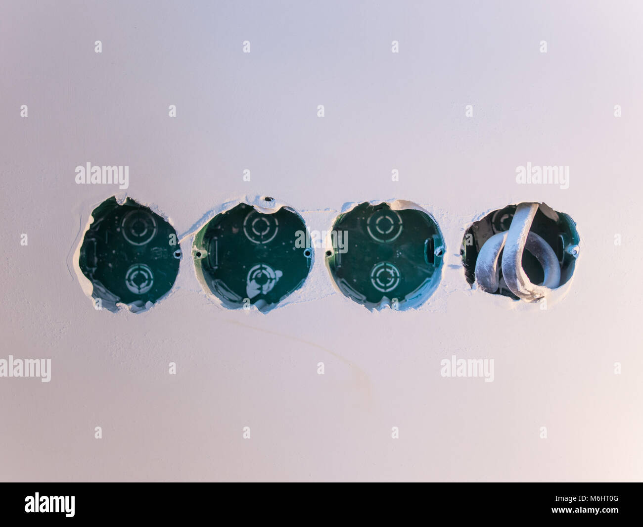 power socket hole in concrete wall with electrical wiring Stock Photo ...