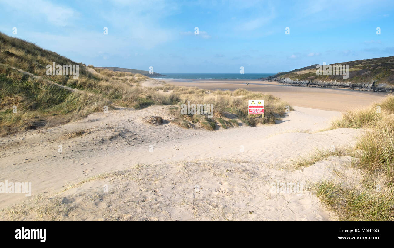 A panoramic view of Sand dunes at Crantock Beach in Newquay Cornwall ...
