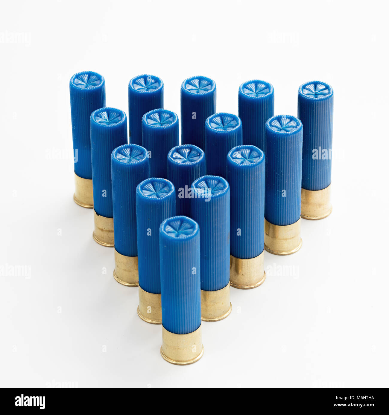 Blue colored shells for a shotgun on display Stock Photo - Alamy