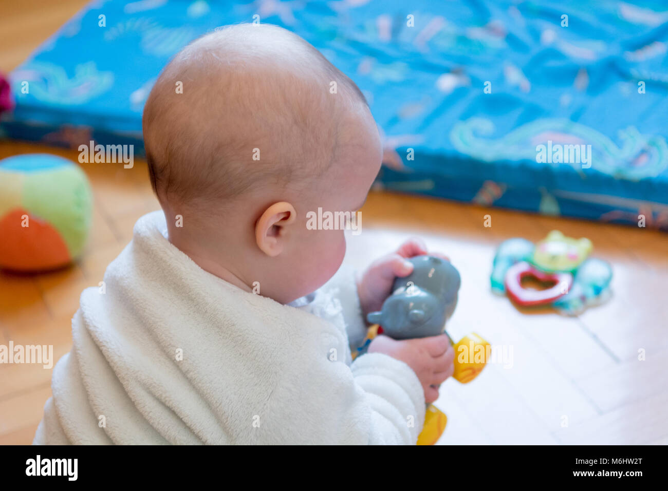 Rear view fo baby playing with toys Stock Photo - Alamy