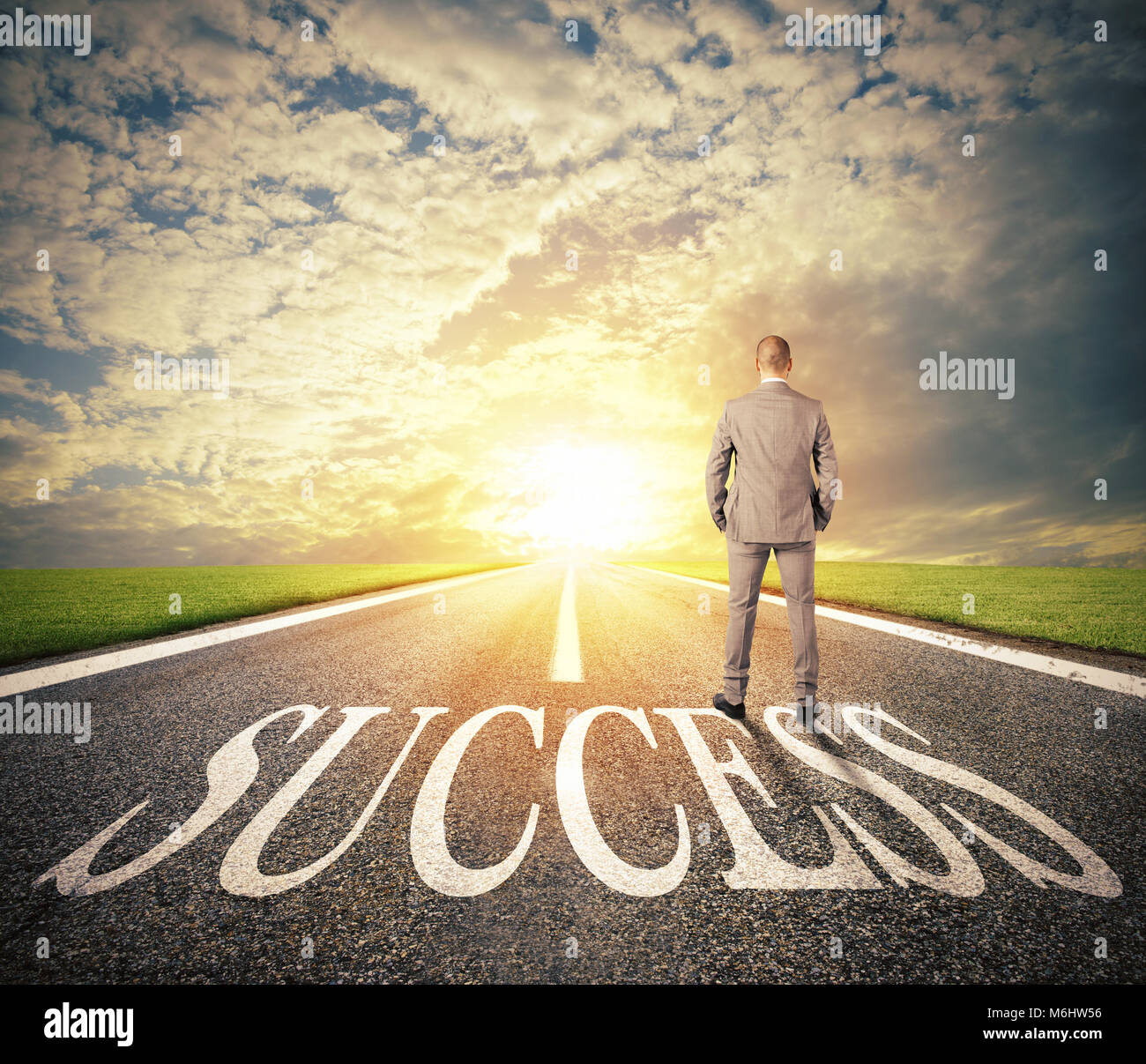 Man walks on a success way. Concept of successful businessman and ...
