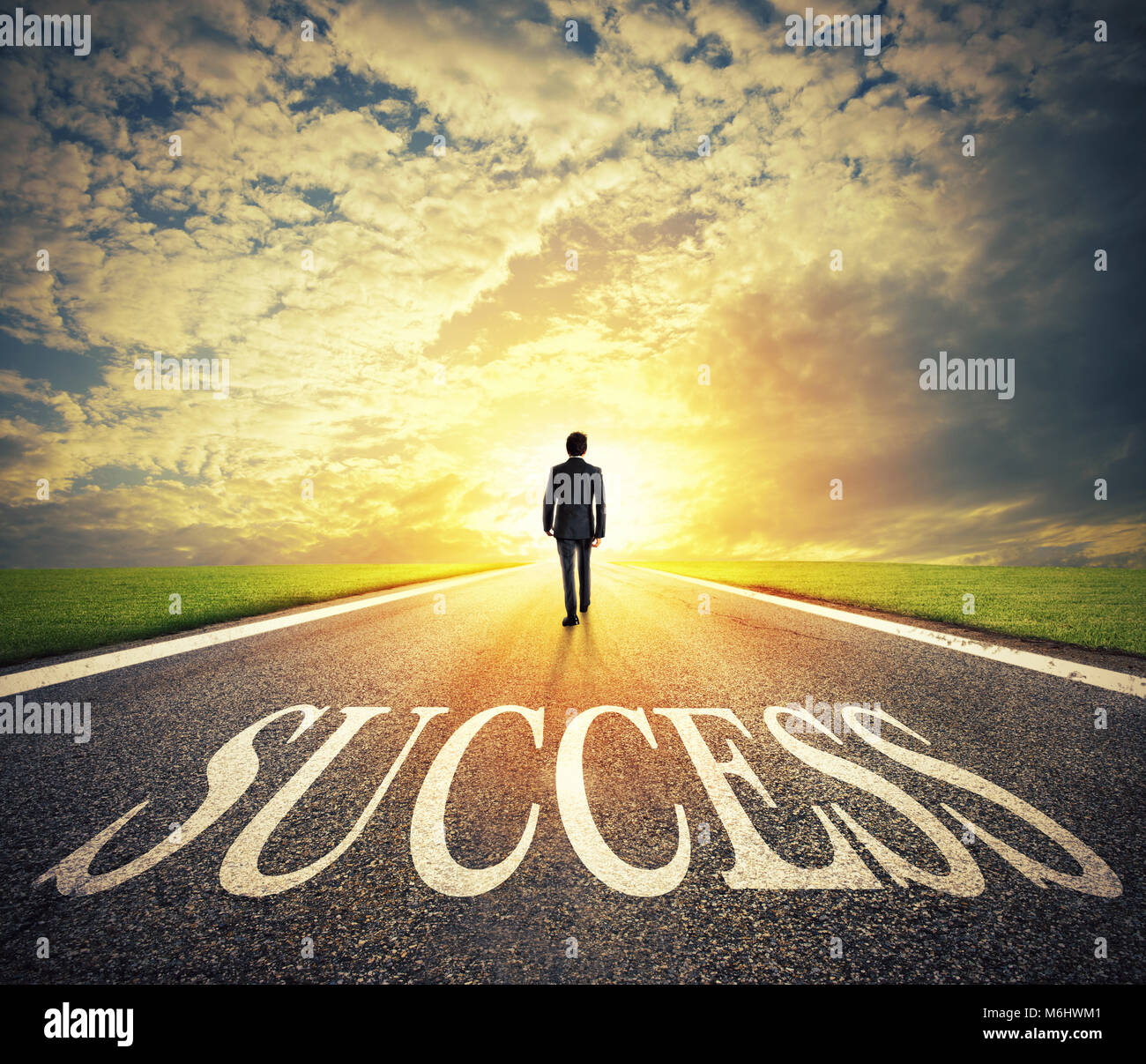 Man walks on a success way. Concept of successful businessman and ...