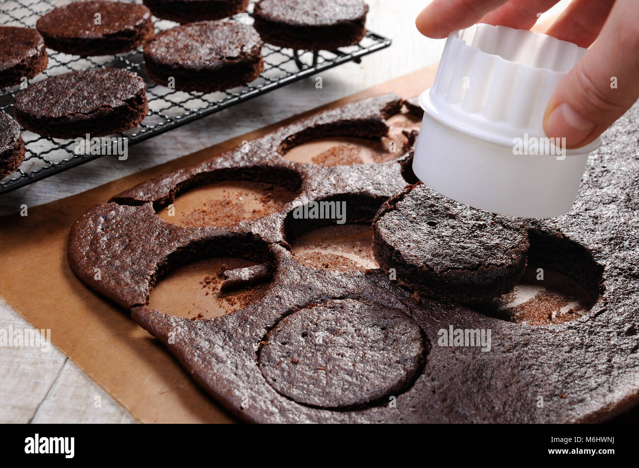 cut out with a circular shape delicate chocolate chip cookies Stock ...