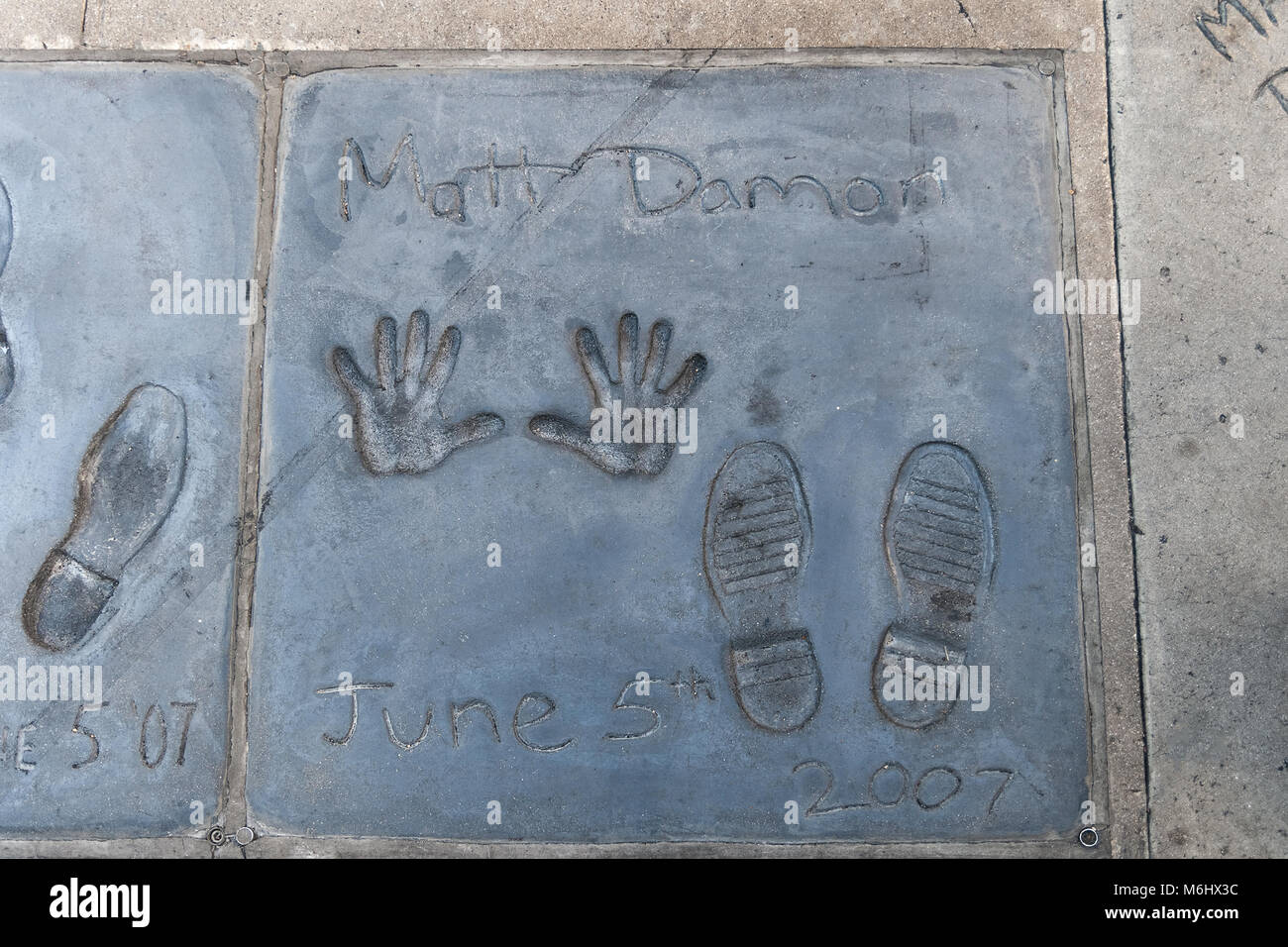 Handprints and footprints of the famous american actor Matt Damon on ...