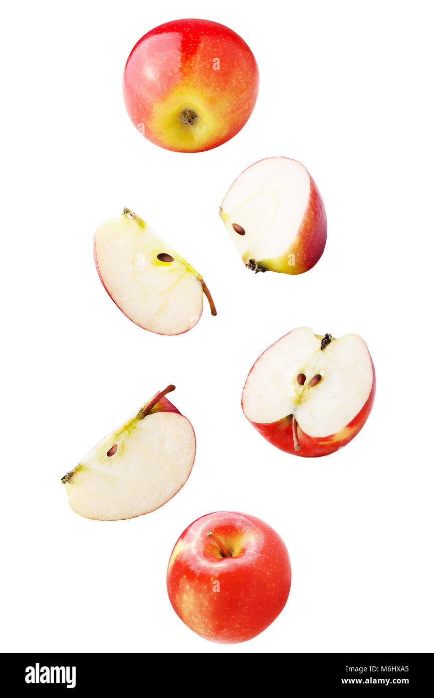 Isolated falling fruits. Falling apple fruit isolated on white ...