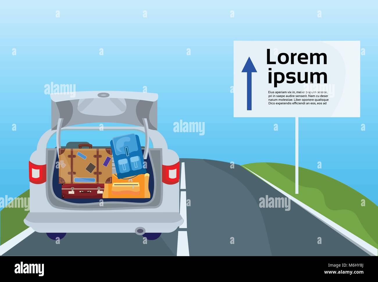 Vacation Drive Trip By Car, Family Travel Vehicle On Road Route With ...