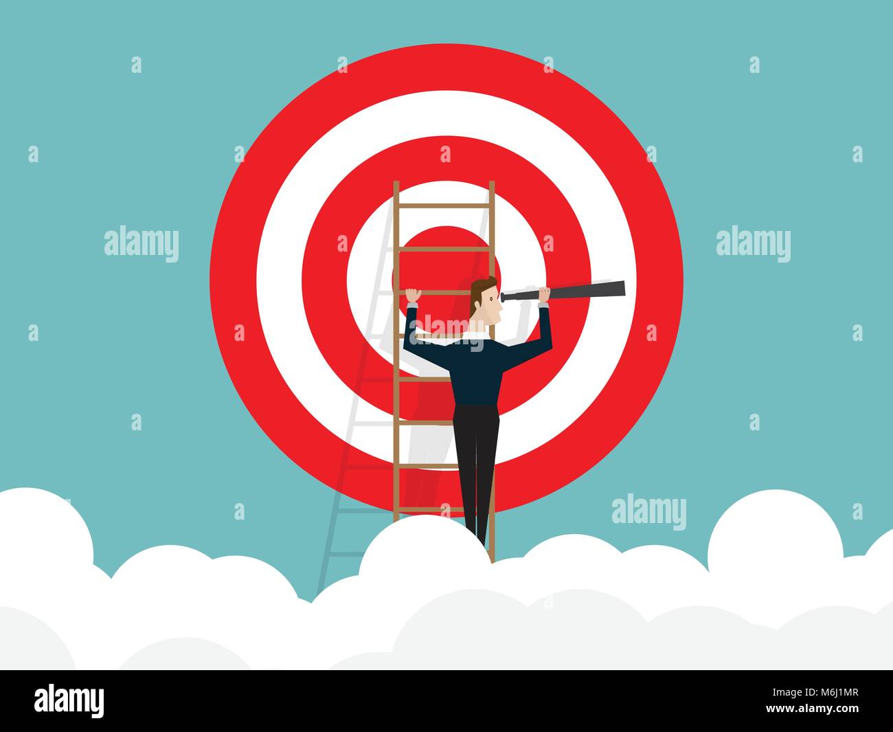 illustration of businessman on ladder at target use telescope looking ...