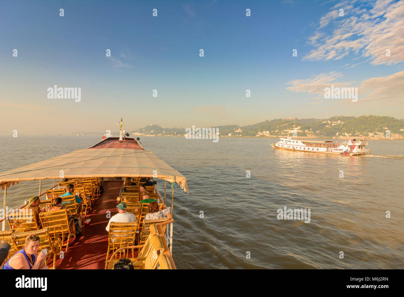 Sagaing: Irrawaddy (Ayeyarwady) River, passenger ship, tourists ...
