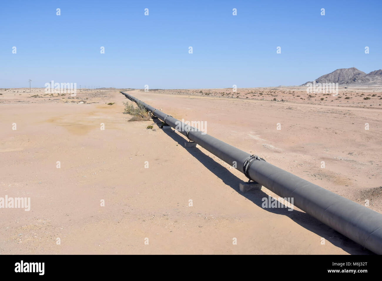 A water pipeline in the desert near the coastal town of Swakopmund at ...