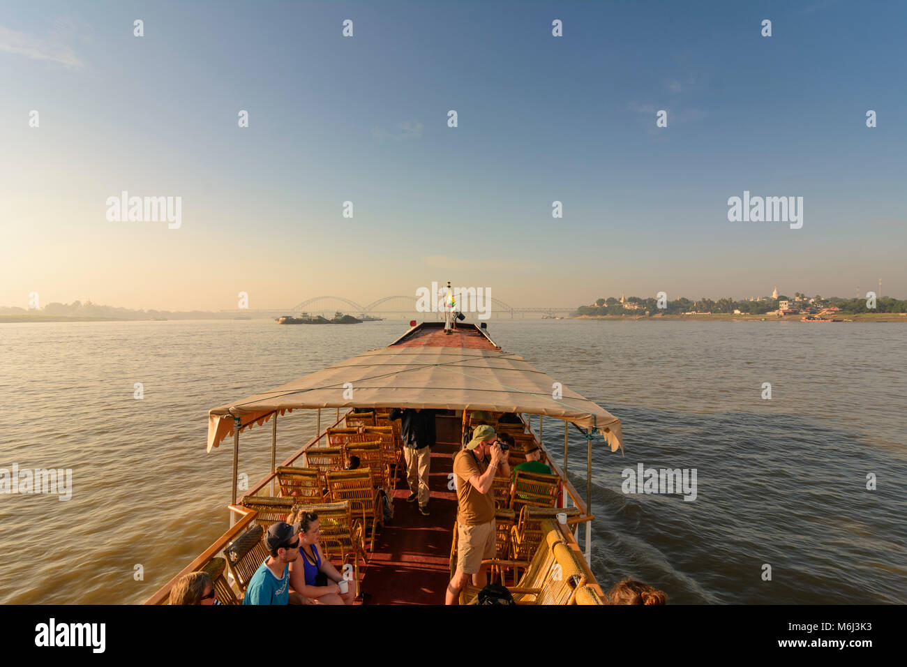 Sagaing: Irrawaddy (Ayeyarwady) River, passenger ship, tourists ...