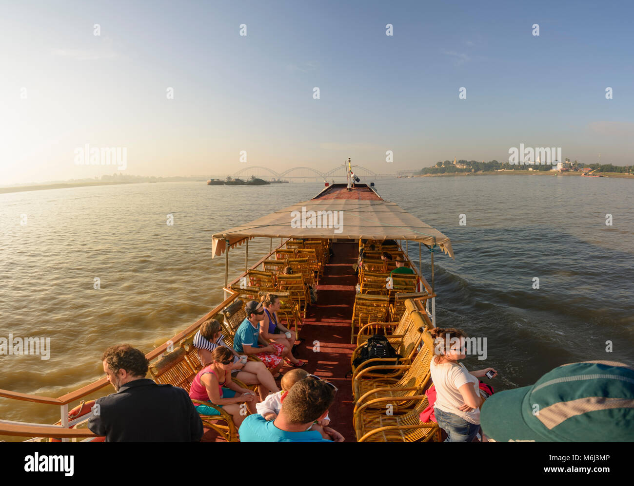 Sagaing: Irrawaddy (Ayeyarwady) River, passenger ship, tourists ...