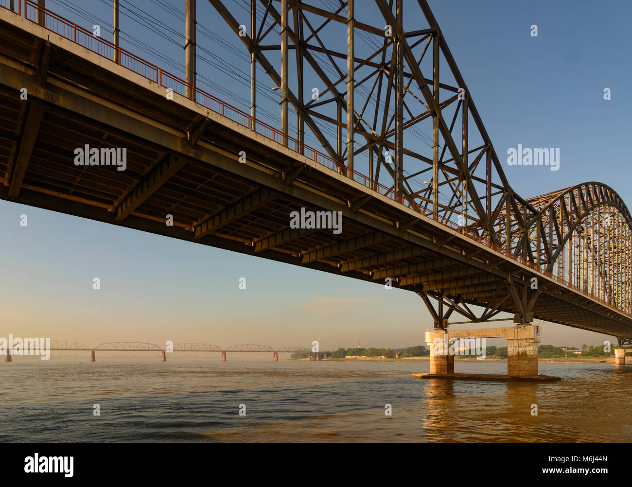 Sagaing: Irrawaddy (Ayeyarwady) River, new bridge, , Mandalay Region ...