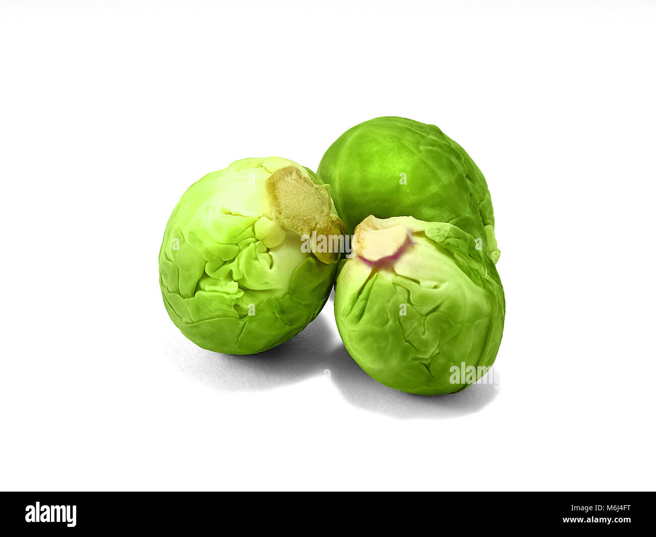 Brussels sprouts isolated Three fruits of brussels sprouts are lying on ...
