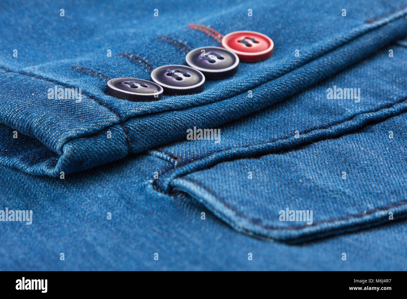Close-up of elements of a denim classic jacket. Men's fashion Stock ...