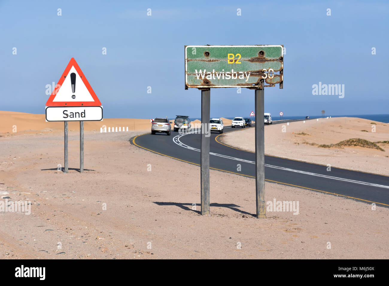 A street sign directing to Walvis Bay near Swakopmund Namibia Southern ...