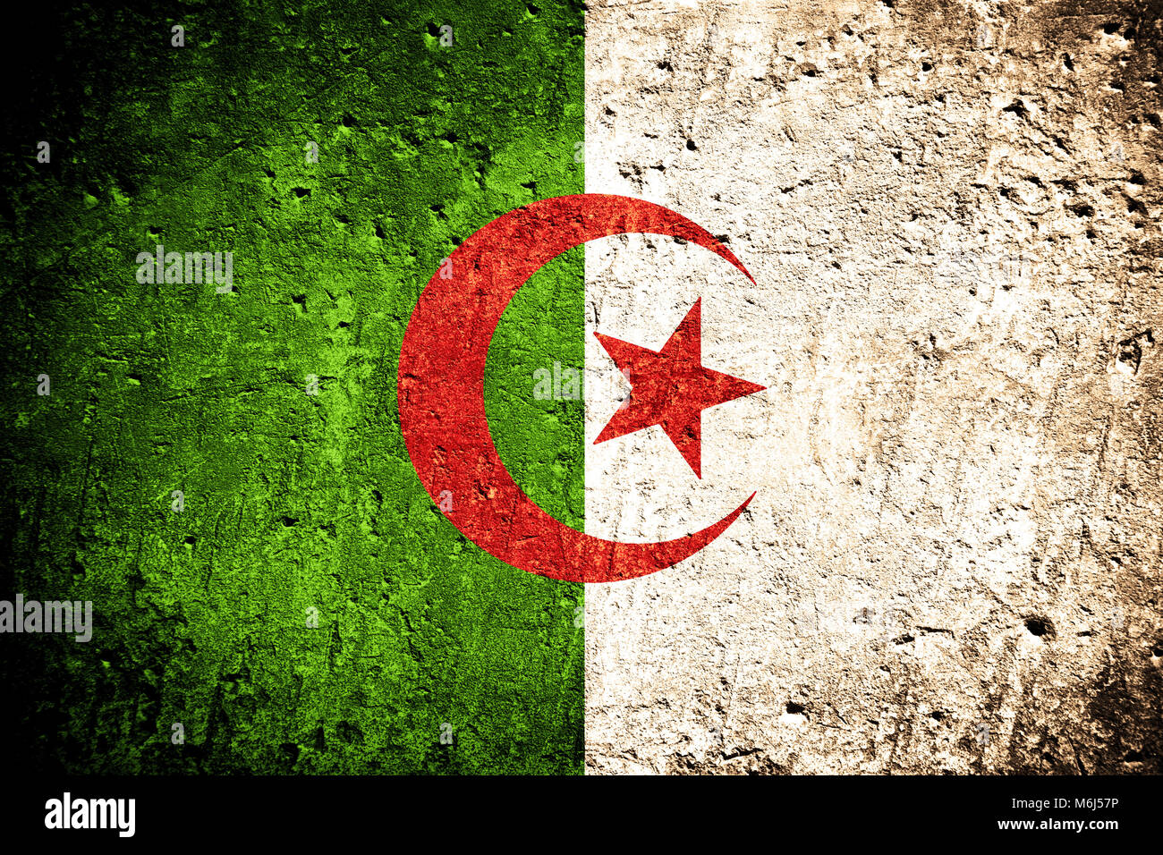 flag of Algeria or Algerian banner on scratched rough texture Stock ...
