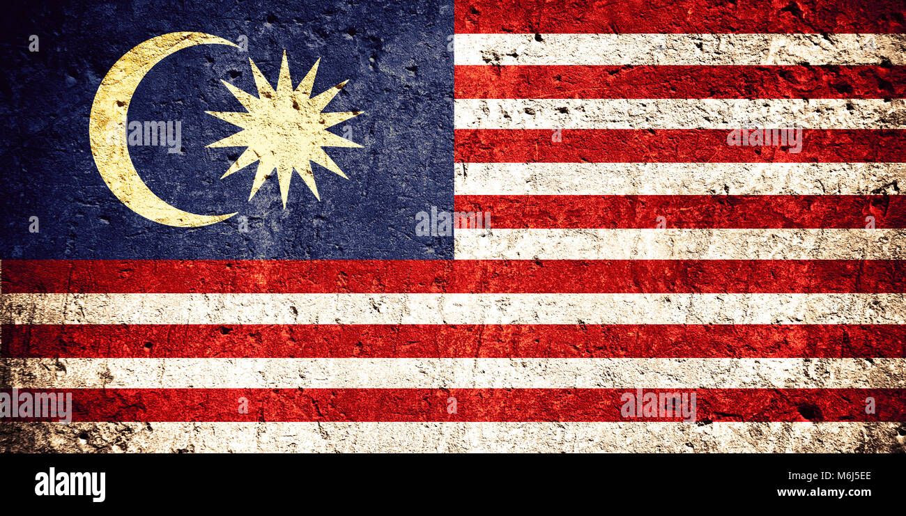 flag of Malaysia or Malaysian banner on scratched rough texture Stock ...