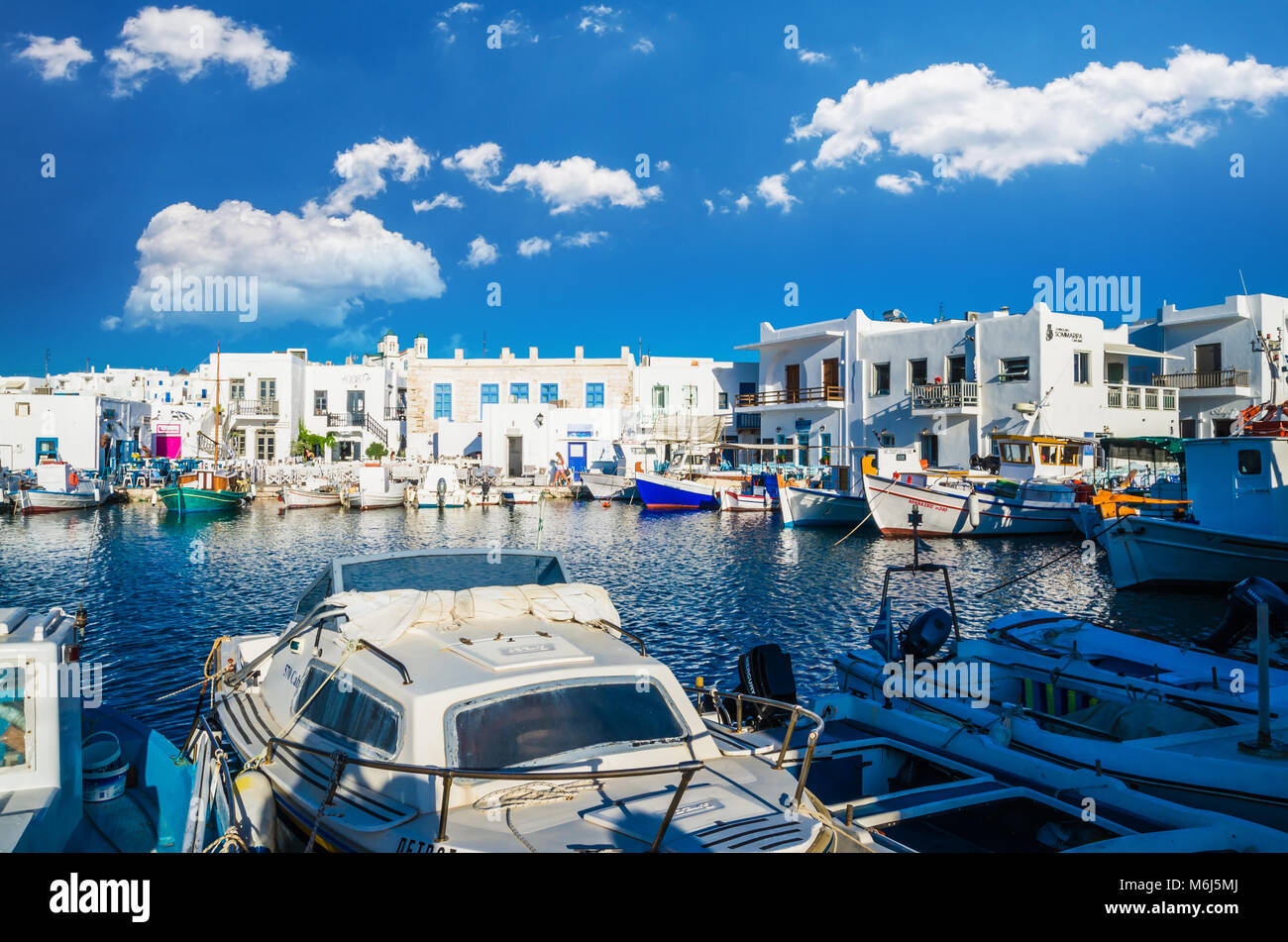 NAOUSA TOWN, PAROS ISLAND, GREECE, JULY 2017: Naoussa village in the ...