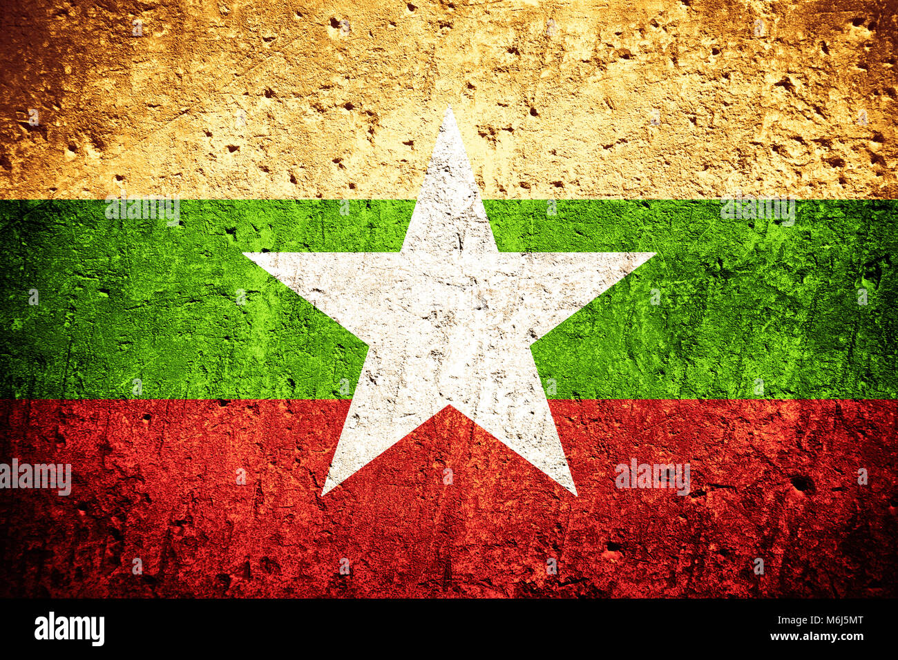flag of Burma or Burmese banner on scratched rough texture, Myanmar ...