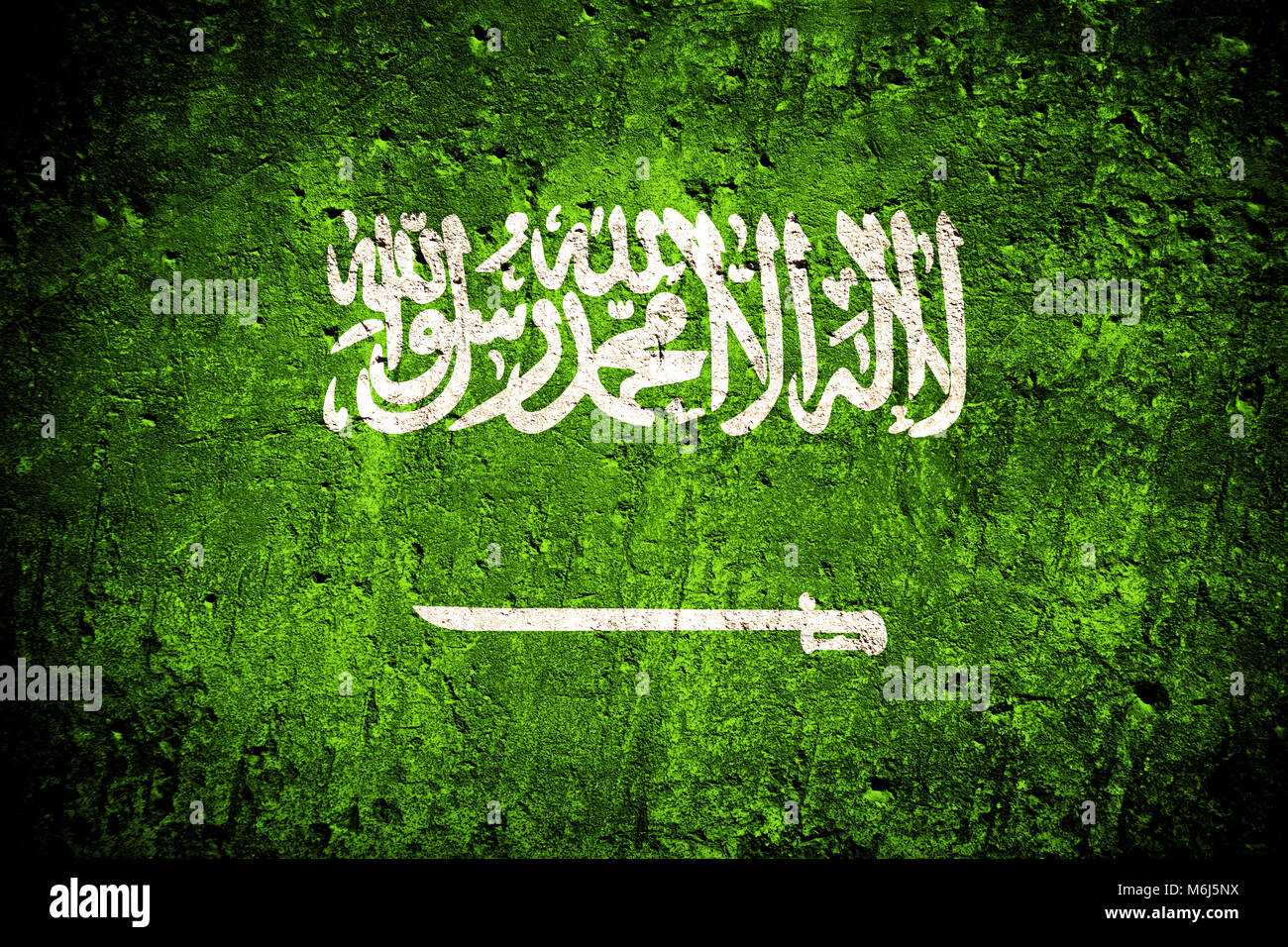flag of Saudi Arabia or Saudi Arabian banner on scratched rough texture ...