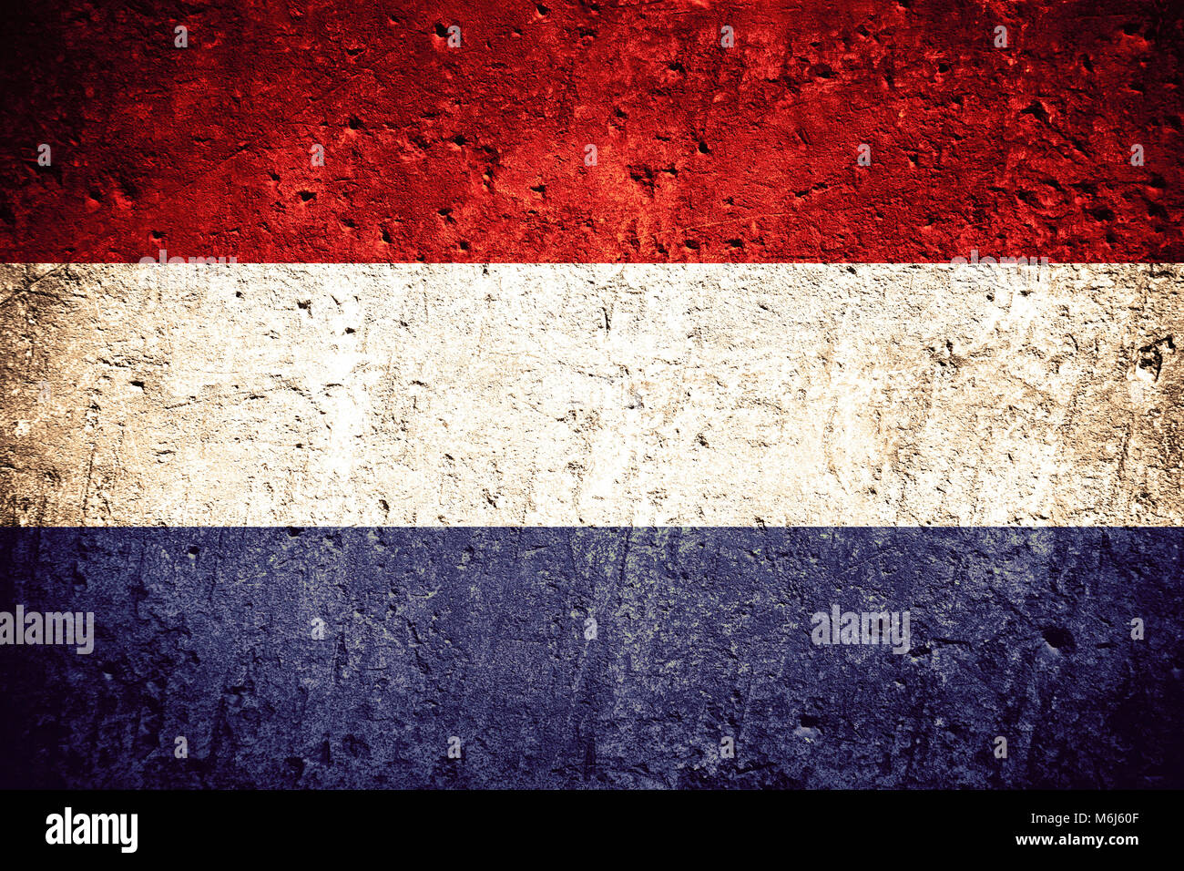 flag of Holland or Dutch banner on scratched rough texture, the ...